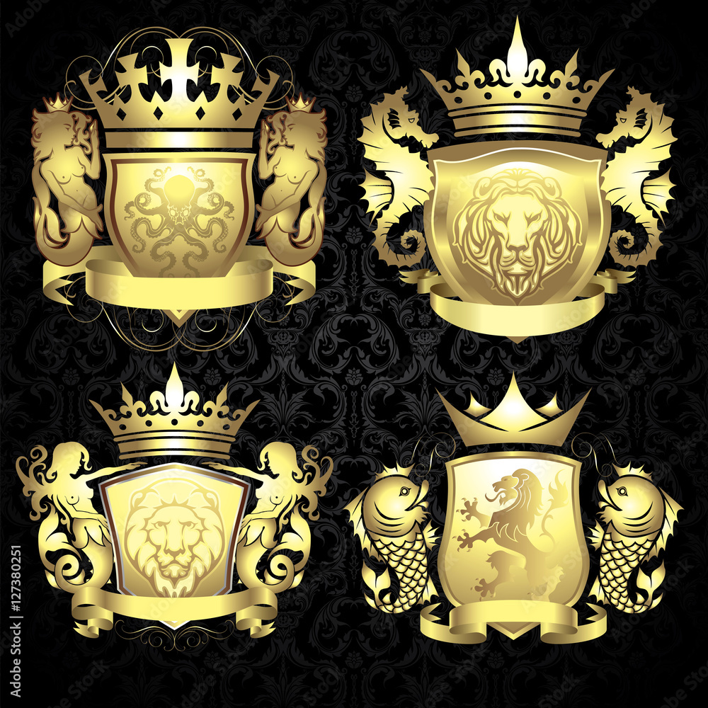 Set of golden coat of arms Stock Vector | Adobe Stock
