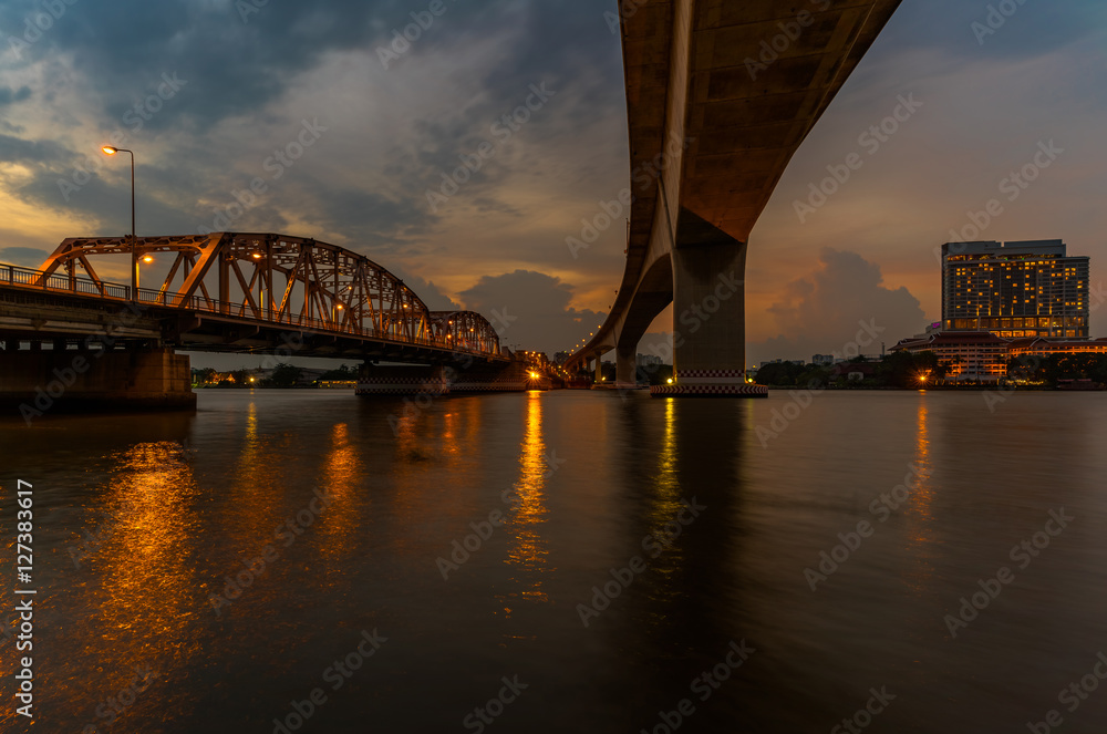Two bridges "Krungthep bridge" and "Rama3 bridge" cross over the main ...