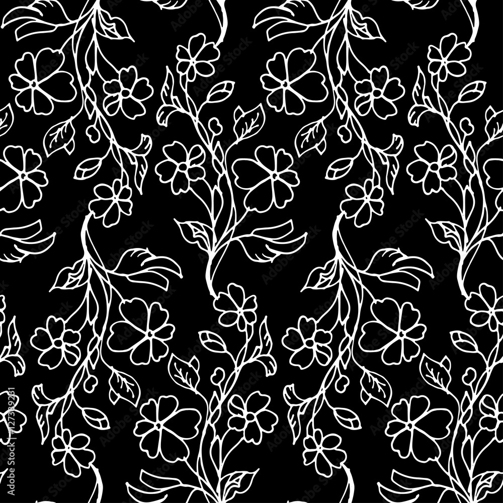 Stylized pattern of floral sprigs. Regular rapport. Monochrome vector ...