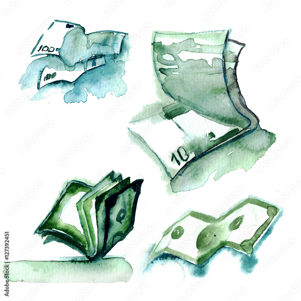 dollar, paper money, watercolor illustration Stock Illustration | Adobe ...