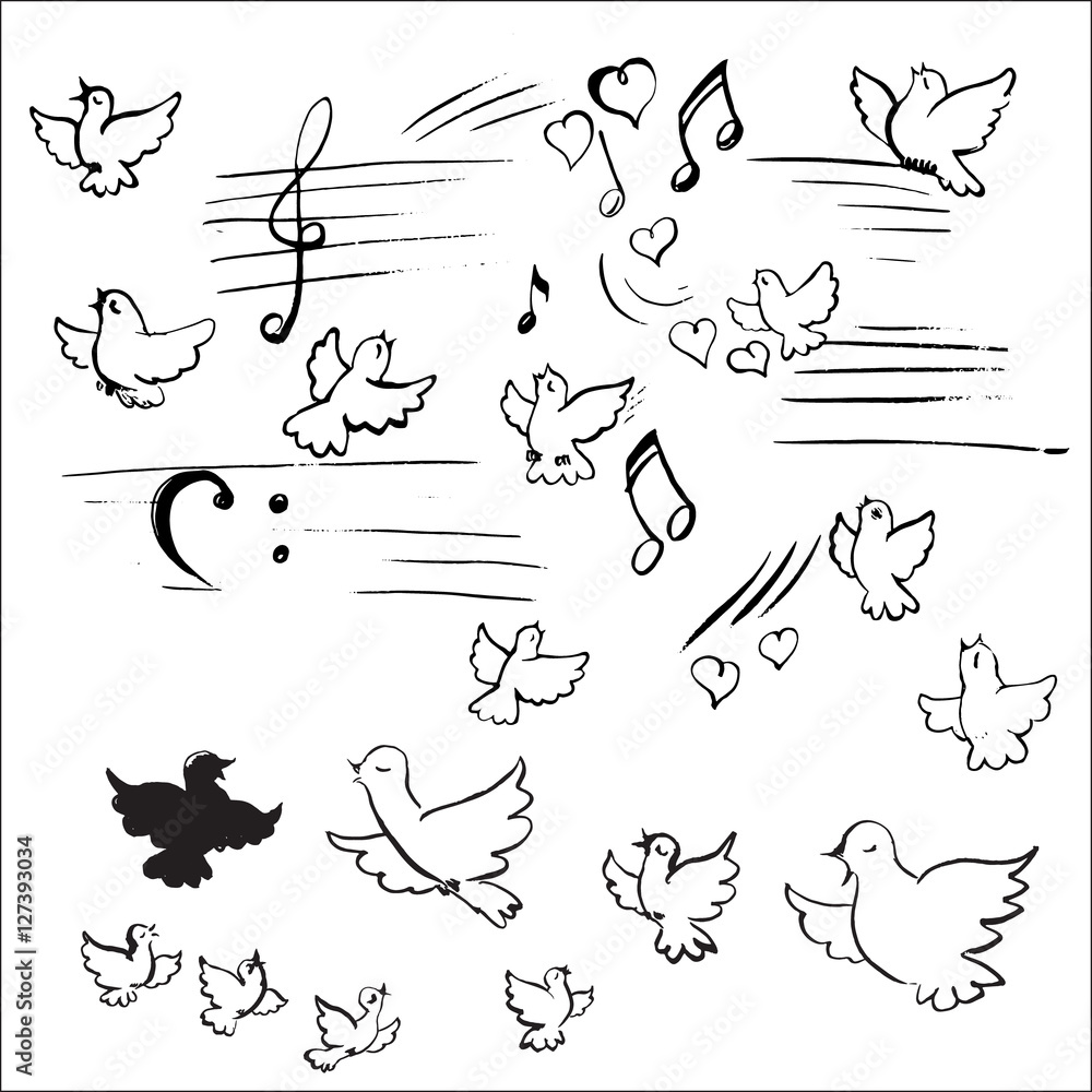 birds and notes vector Stock Vector | Adobe Stock