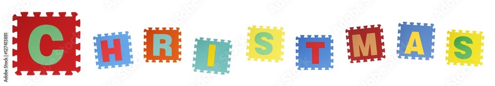 Christmas text Jigsaw on white background , Interlocking EVA Foa Stock ...