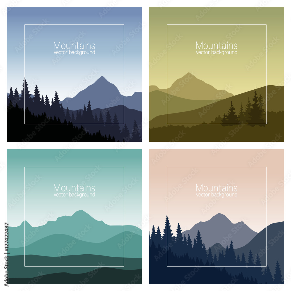 Mountains landscape set. Nature backgrounds in different colors. Vector ...