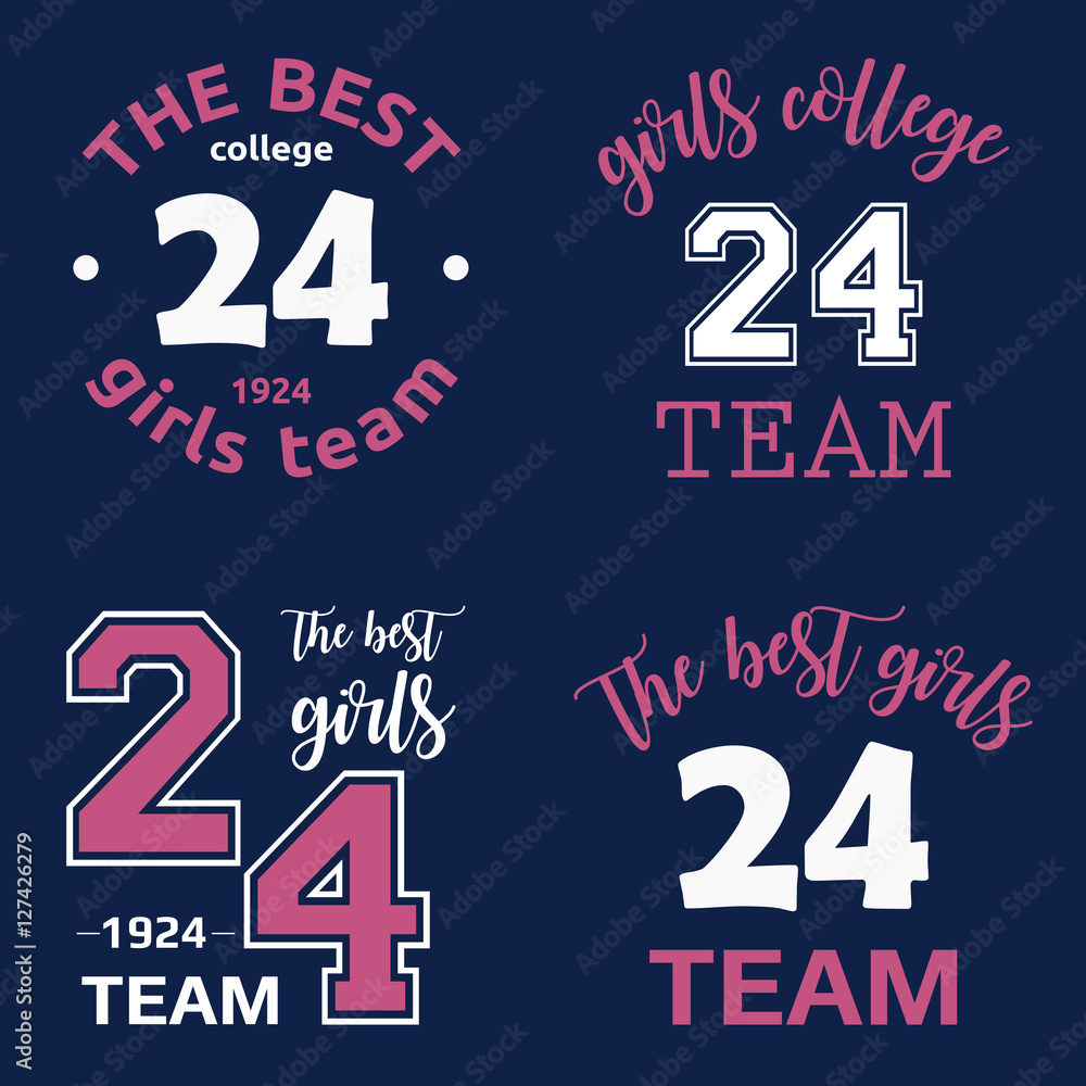 The best girls team college logo 24 isolated vector set Stock ...