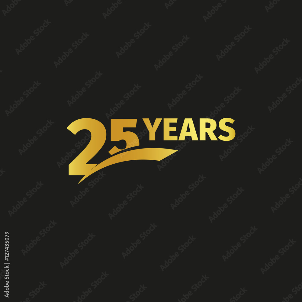 Isolated abstract golden 25th anniversary logo on black background. 25 ...