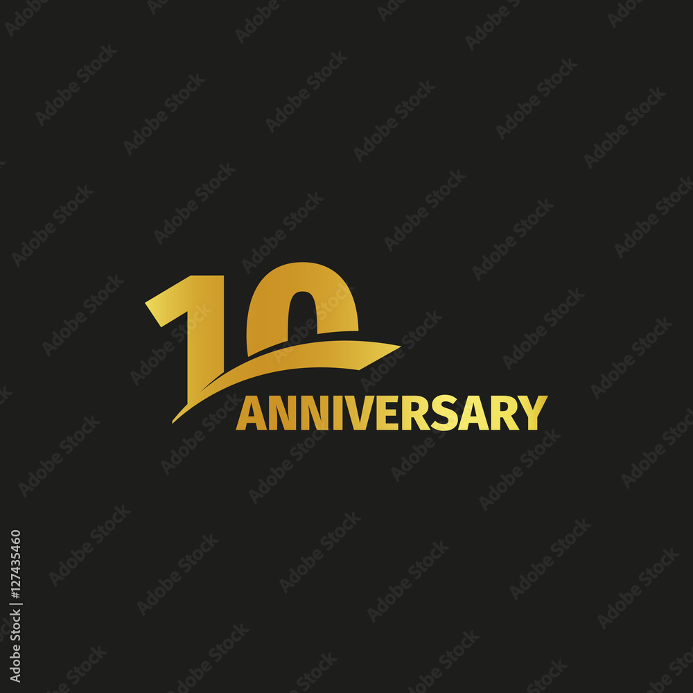 Isolated abstract golden 10th anniversary logo on black background. 10 ...