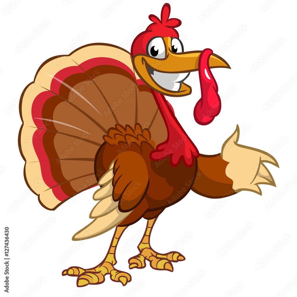 Cartoon turkey presenting. Vector character isolated on white ...