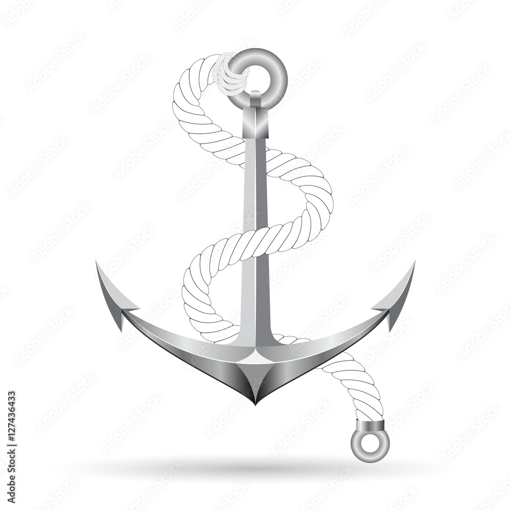 Anchor and rope isolated on white background. Vector illustratio Stock ...