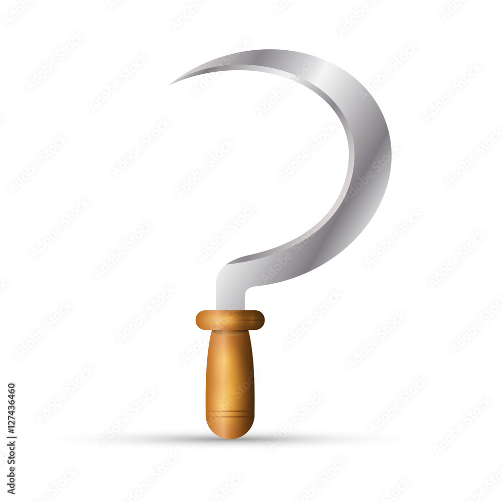 Realistic sickle isolated on white background. Sickle with woode Stock ...