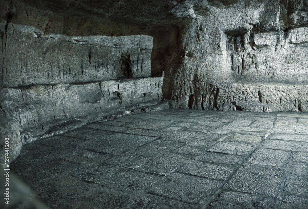 Prison in dungeon on Via Dolorosa, where was prisoner Barabbas Stock ...