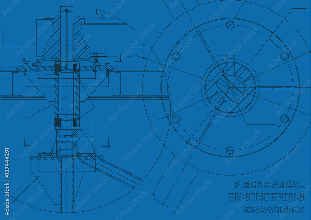 Vector Mechanical engineering drawings. Vector blue background Stock ...