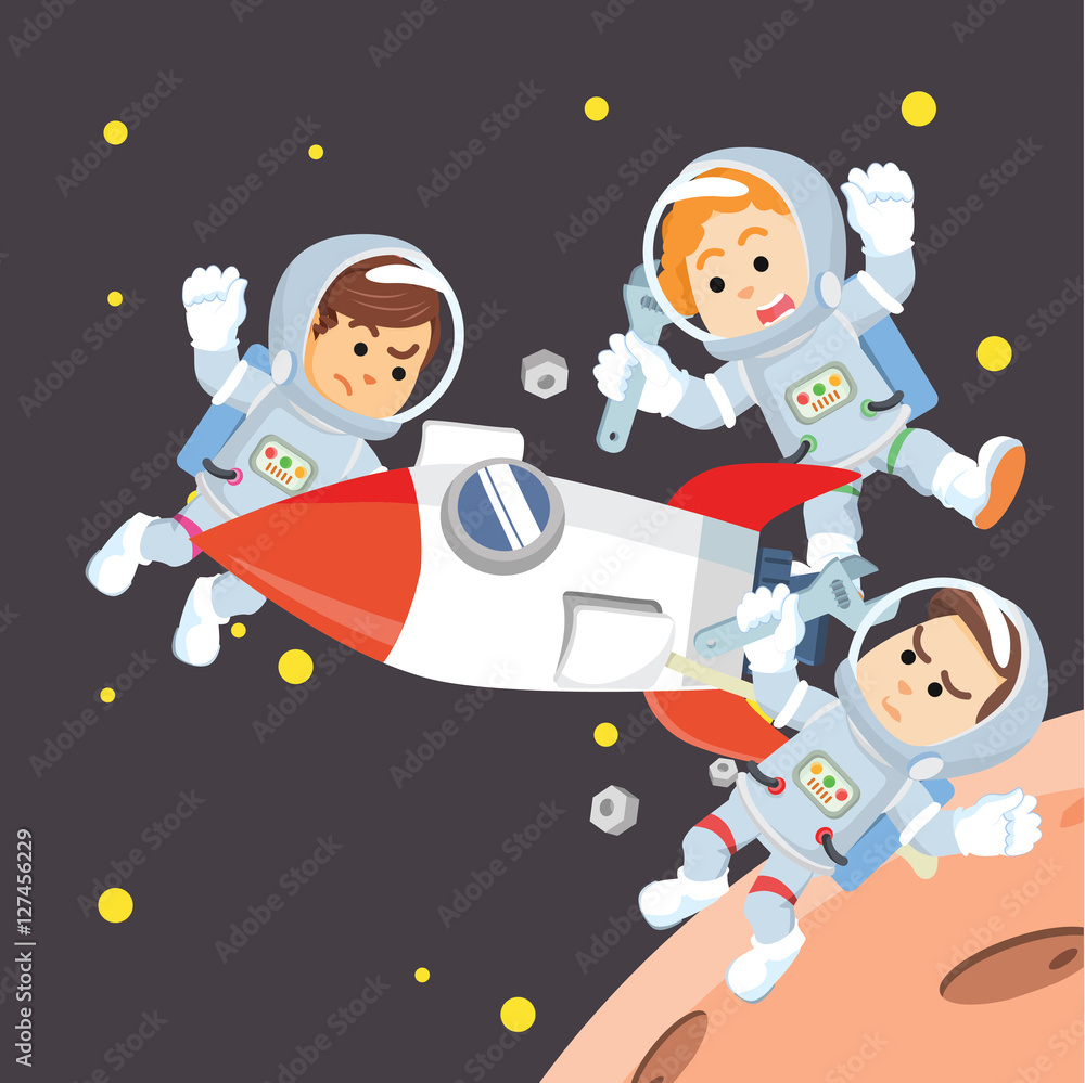 group of astronaut repairing rocket Stock Vector | Adobe Stock