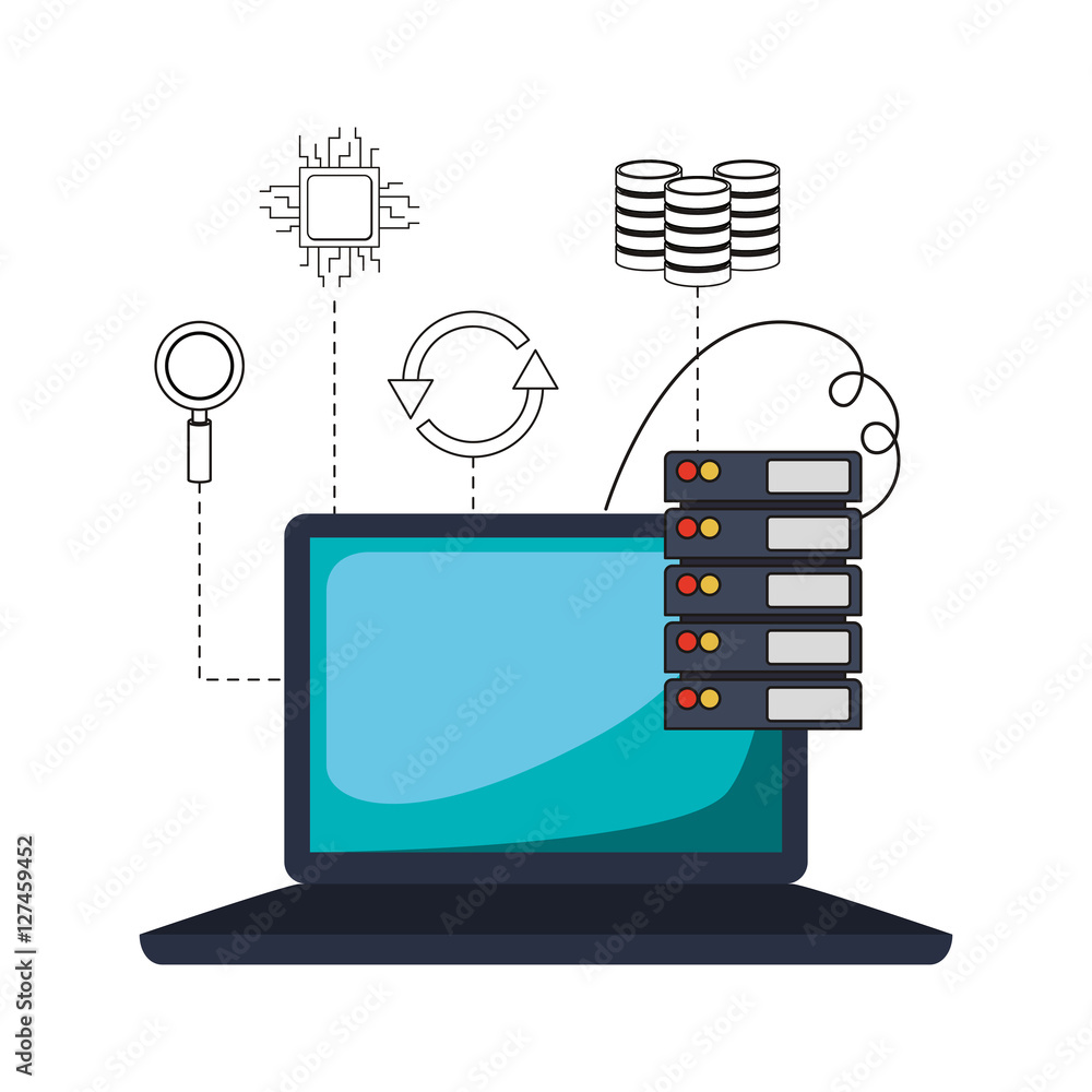 Vettoriale Stock big data computer with related icons image vector ...