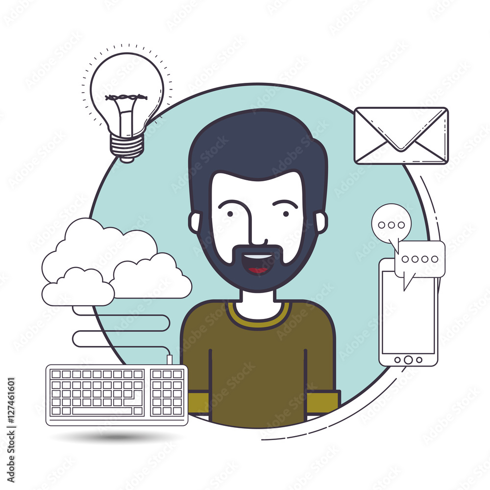 male user with advantages of internet and digital technology image ...