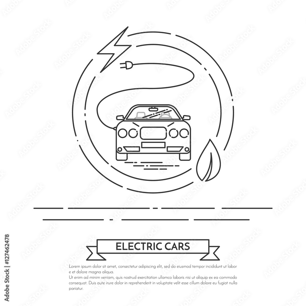 Modern electric powered car with cord and plug Line art Stock Vector ...
