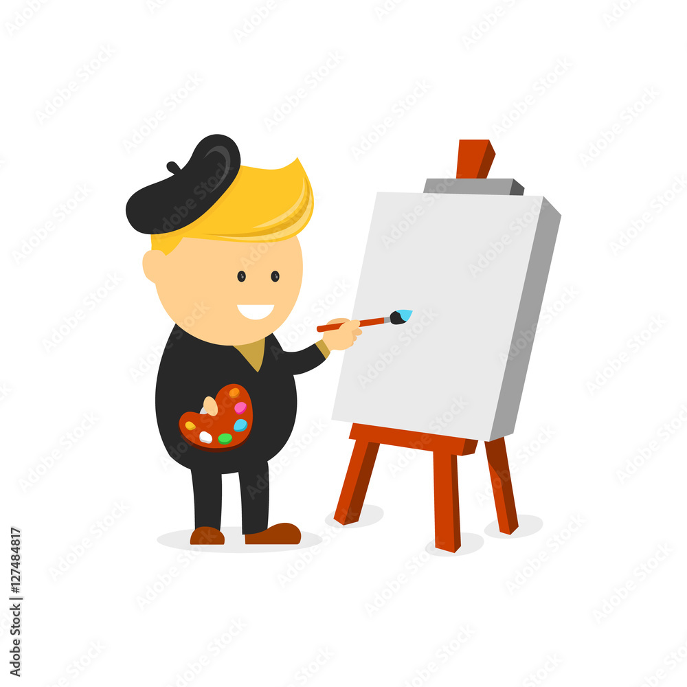 Artist painter vector cartoon flat design character illustration ...