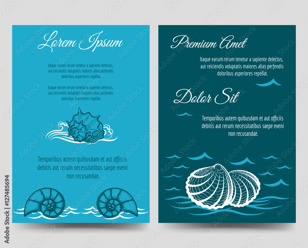 Brochure flyers template with sea shells vector illustration Stock ...