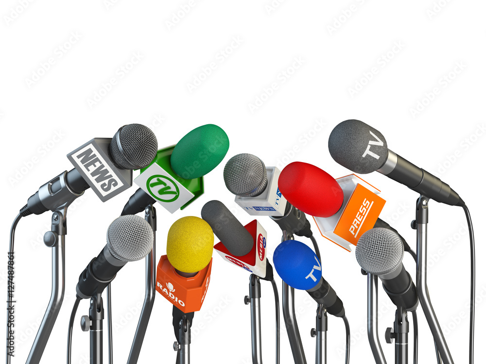 Microphones prepared for press conference or interview Stock ...