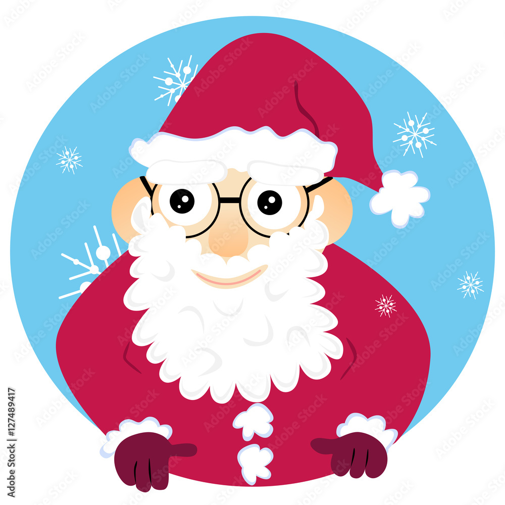 Happy Santa Claus in a blue circle on white background. Stock Vector ...