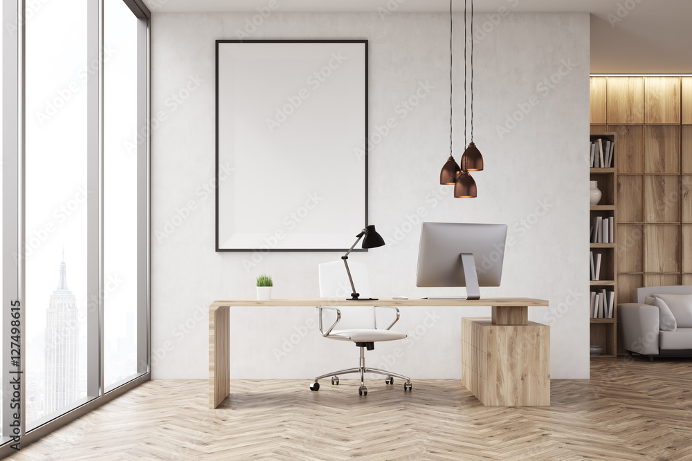 Front view of CEO table in his office with bookcase Stock Photo | Adobe ...