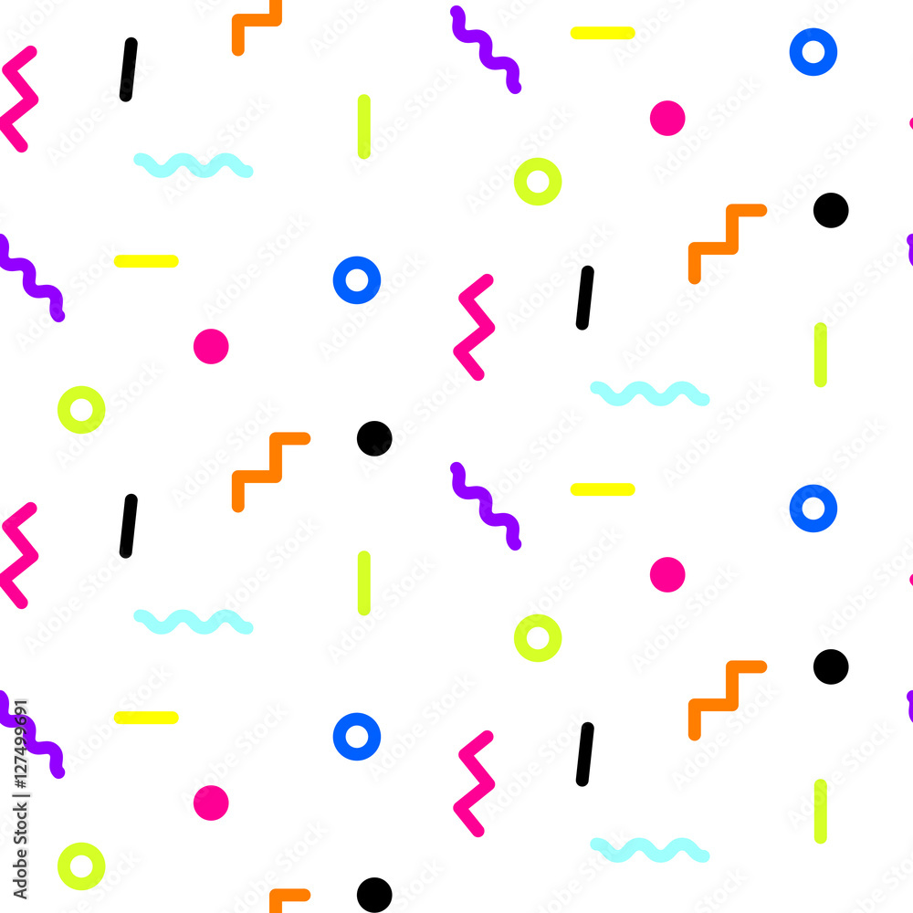 Abstract geometric shapes seamless vector pattern. Colorful neon simple ...