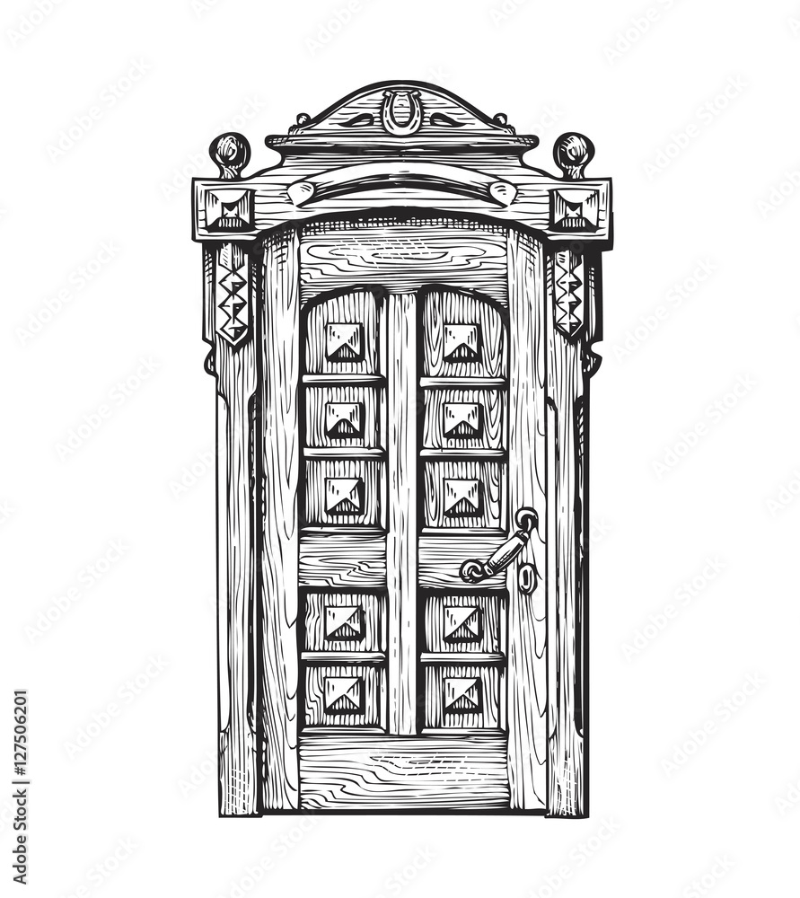 Hand drawn vintage door. Sketch vector illustration Stock Vector ...