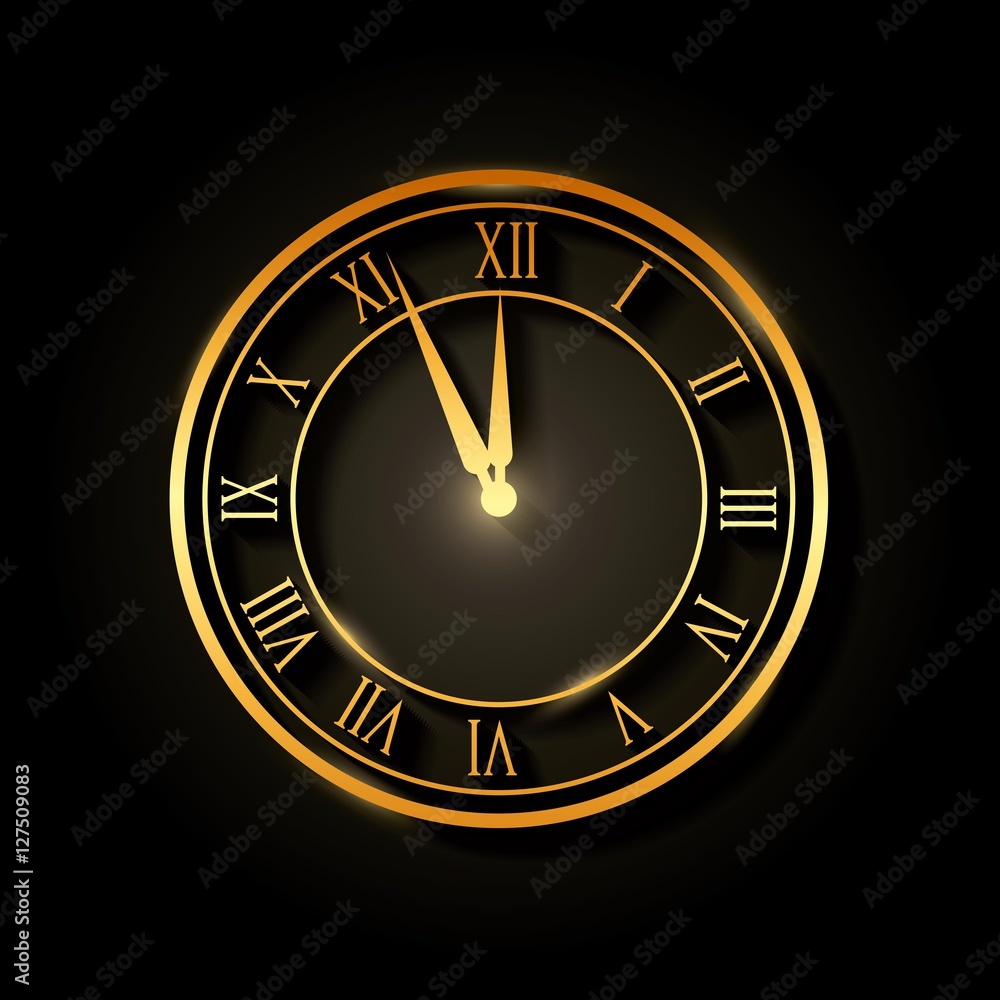 Clock device time in gold color over black background. vector ...