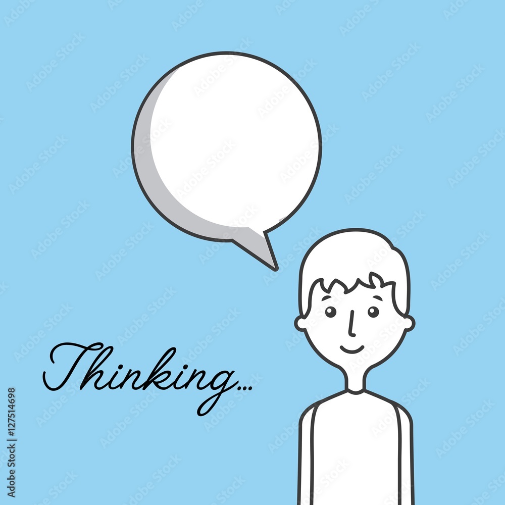 cartoon man smiling with thinking bubble over blue background. vector ...