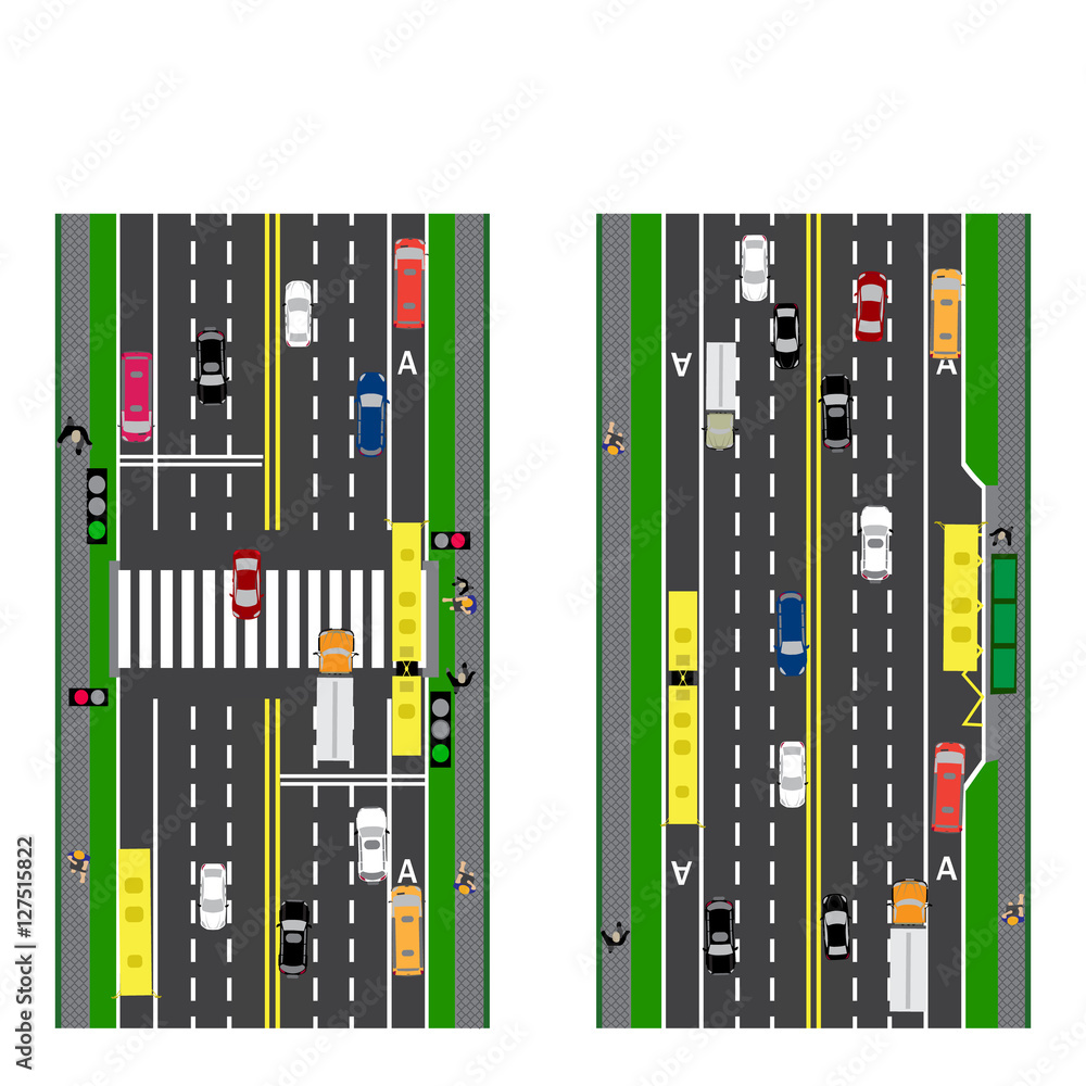 Road infographics. Plot road, highway, street. Intersection. With ...