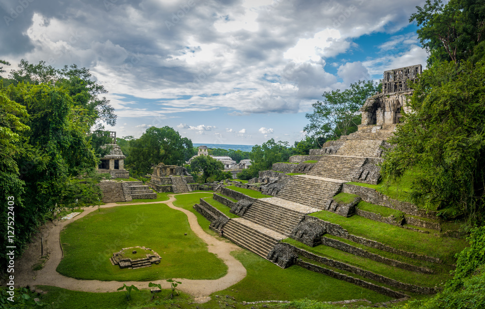 Temples of the Cross Group at mayan ruins of Palenque - Chiapas, Mexico ...