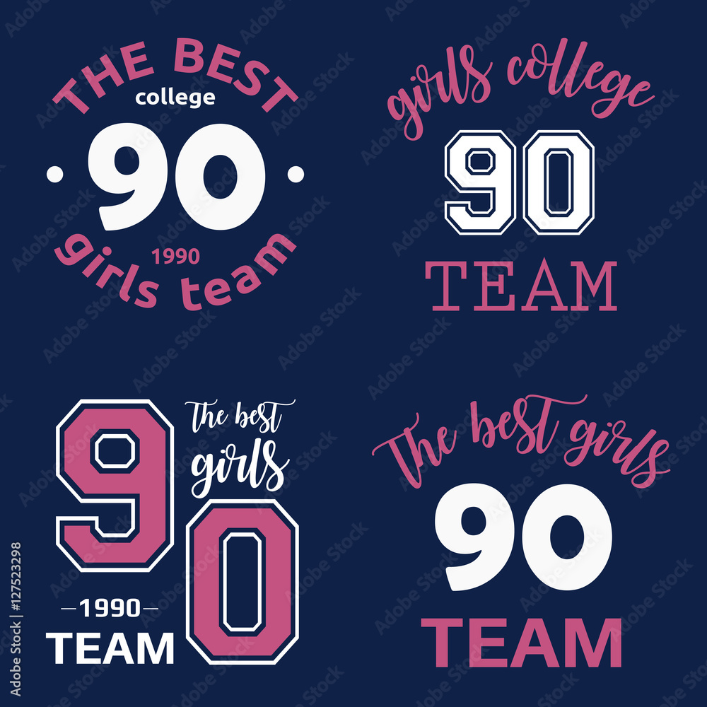 The best girls team college logo 90 isolated vector set vector de Stock ...