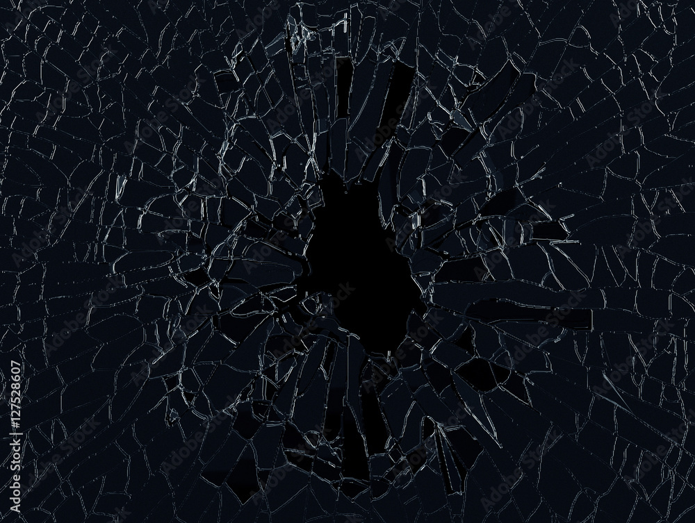 3d render, digital illustration, explosion, cracked glass, wall, bullet ...