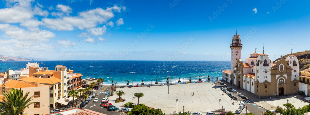 Panorama of Candelaria major square, a famous touristic town in ...