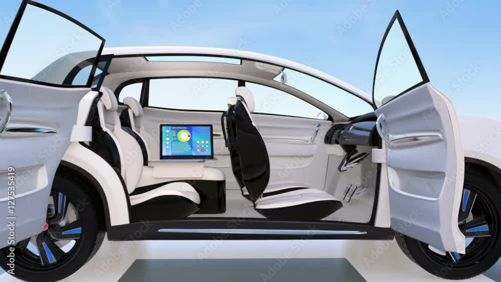 Autonomous car interior design. Concept for new business work style ...