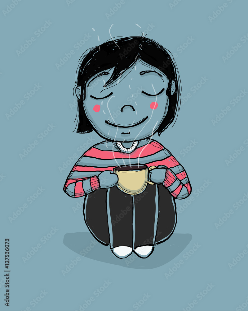 Cartoon woman drinking coffee Stock Vector | Adobe Stock
