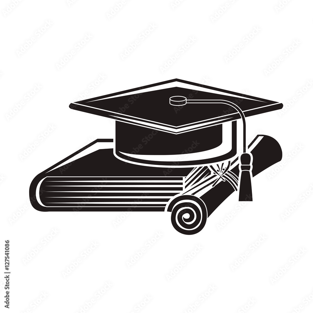 black silhouette graduation cap with certificate and book vector ... black silhouette graduation cap with certificate and book vector ...
