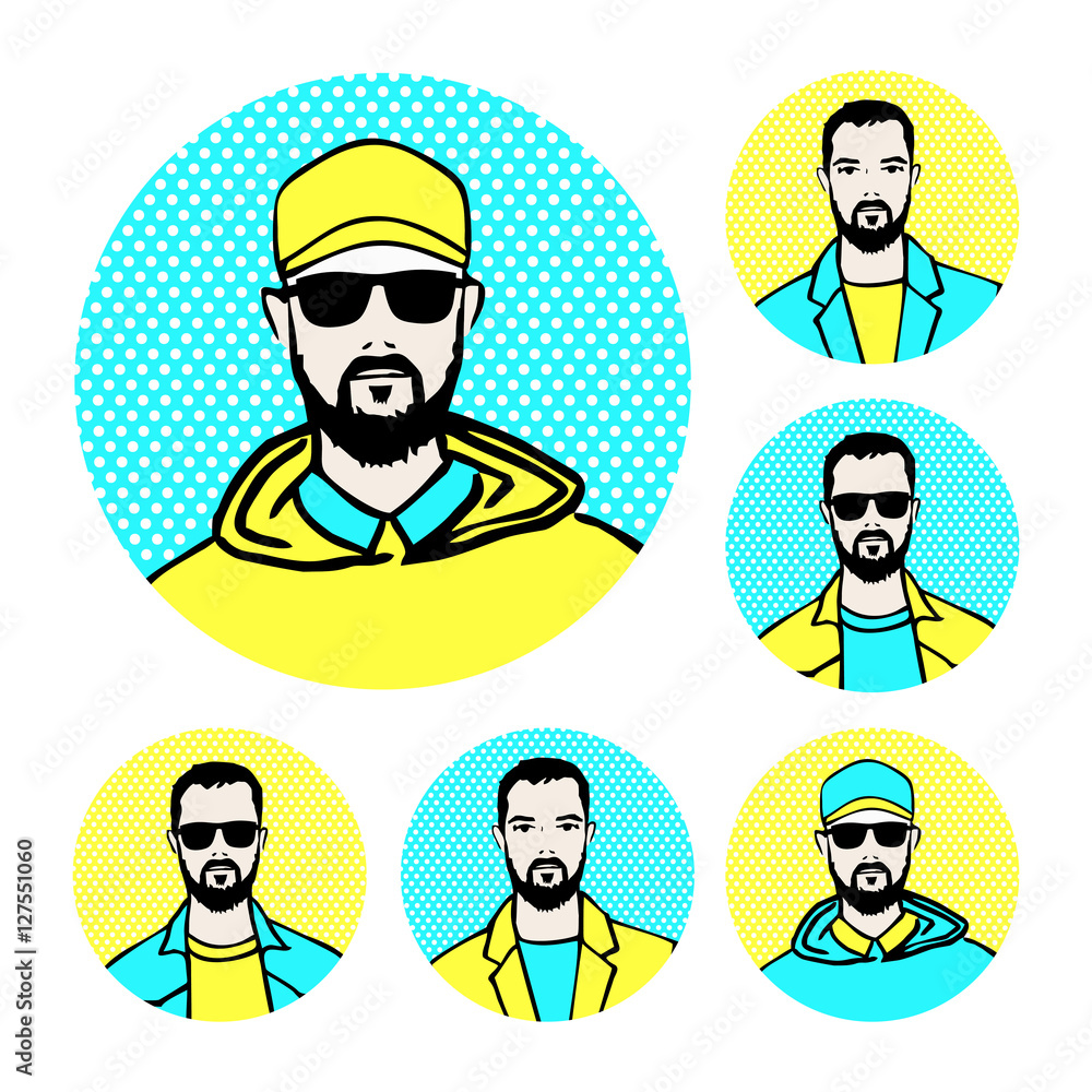 Avatars set in comic style. Stylized character people avatars set in ...