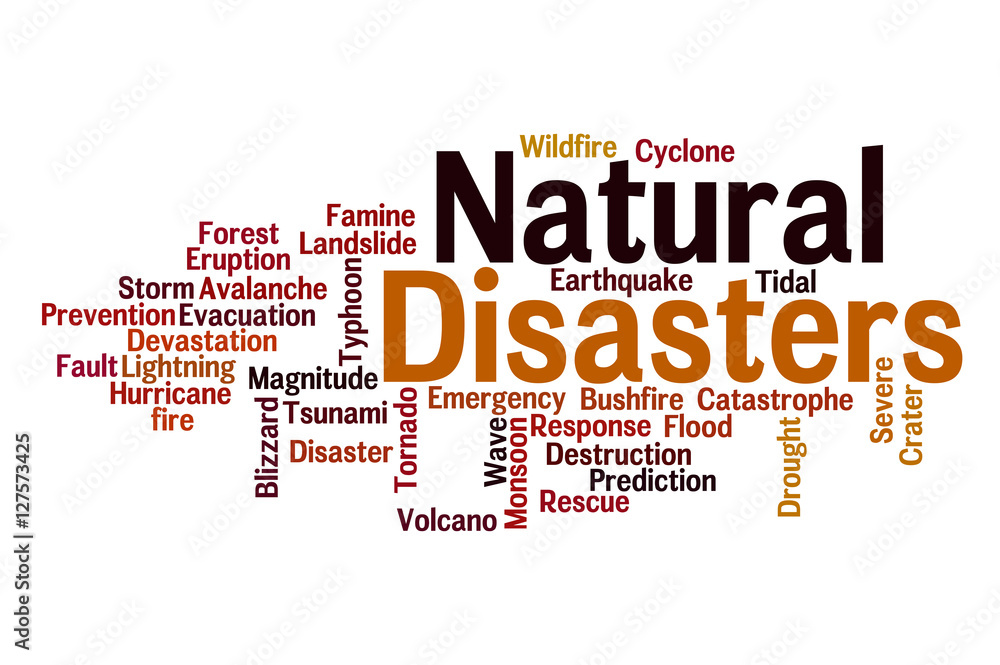 Natural disasters word cloud background Stock-Illustration | Adobe Stock