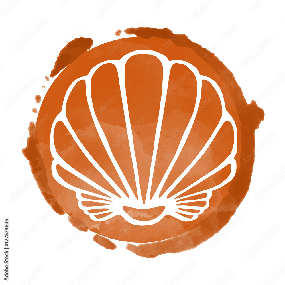 Watercolor circle, sea shell Stock Vector | Adobe Stock