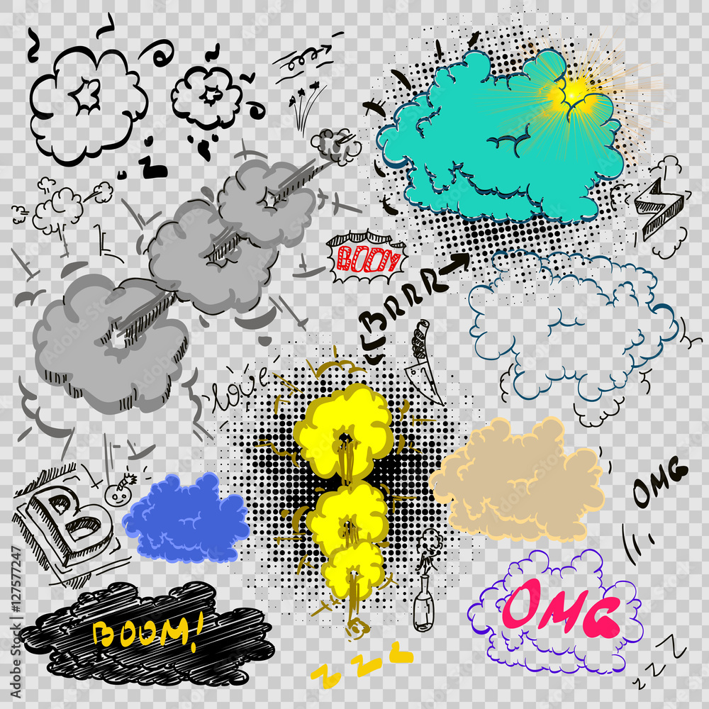Cartoon cloud icons in comic book style. Isolated cumulus outline ...