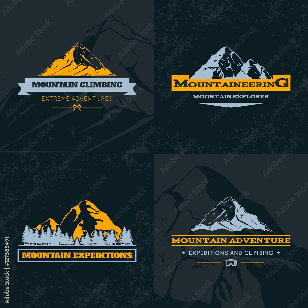 Mountain Emblem Template Set. Symbol of Outdoor Activity. Vector ...