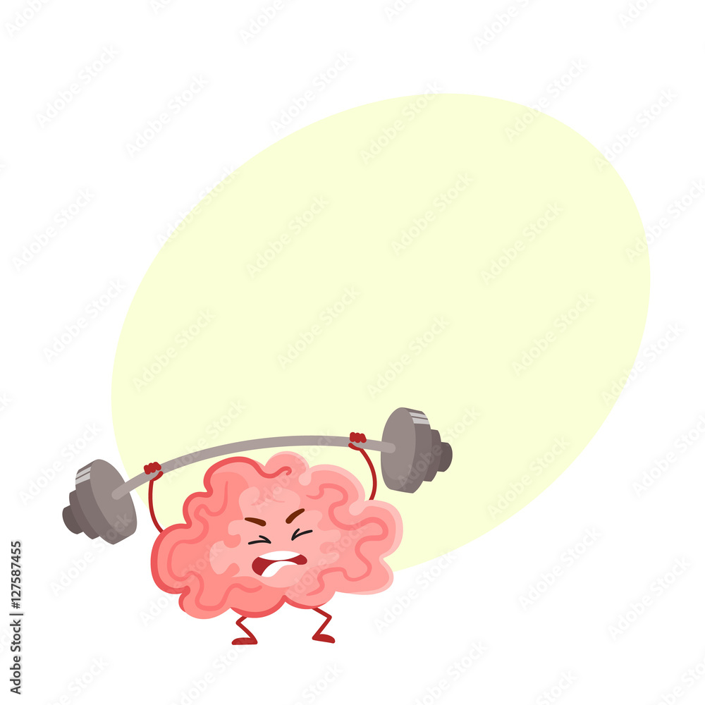 Funny concentration brain training with a barbell, cartoon vector ...