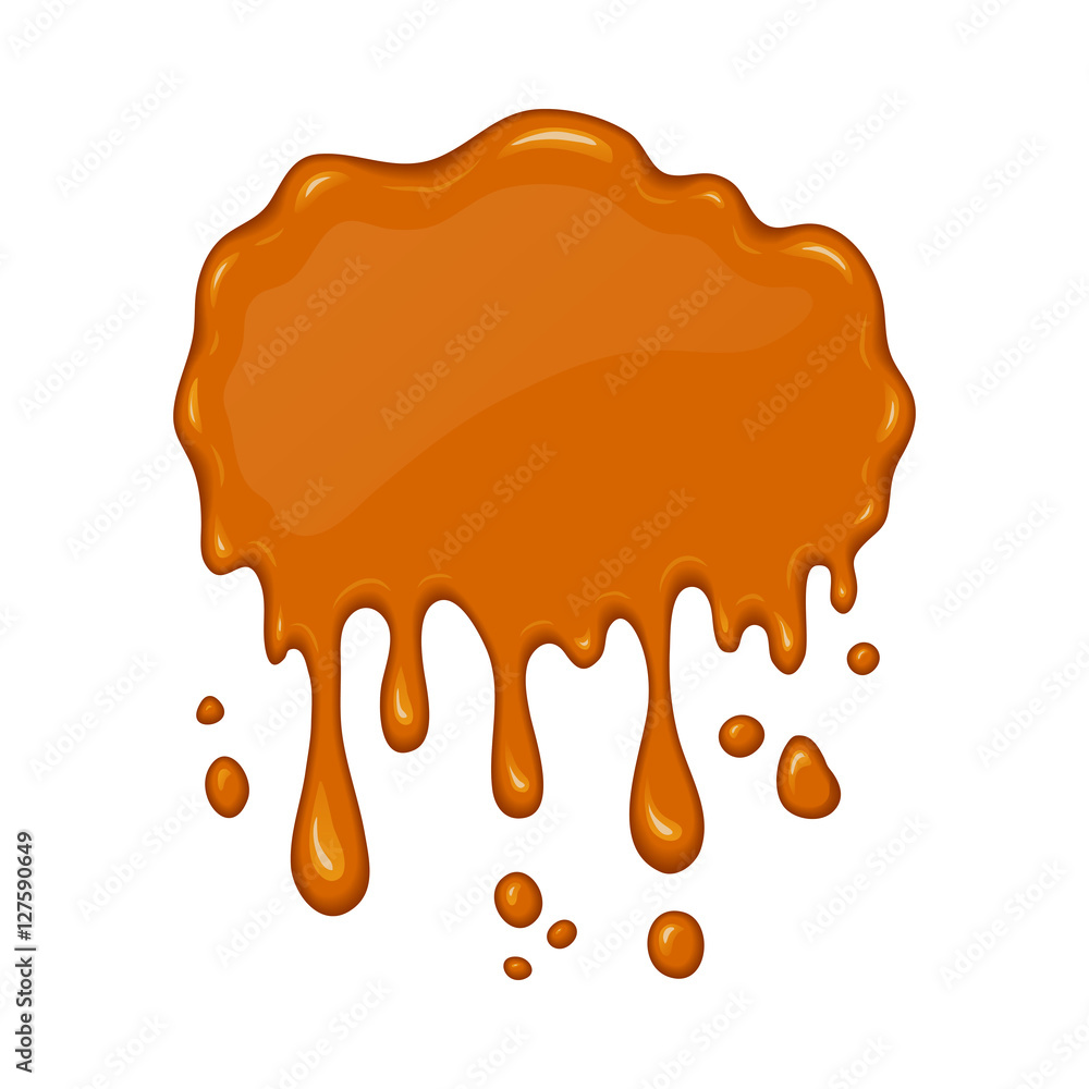 Vector splash of flowing caramel. Sweet liquid drop. Melt sugar, syrup ...