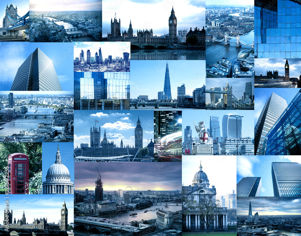 Collage of many images representing London the capital of Great Britain ...