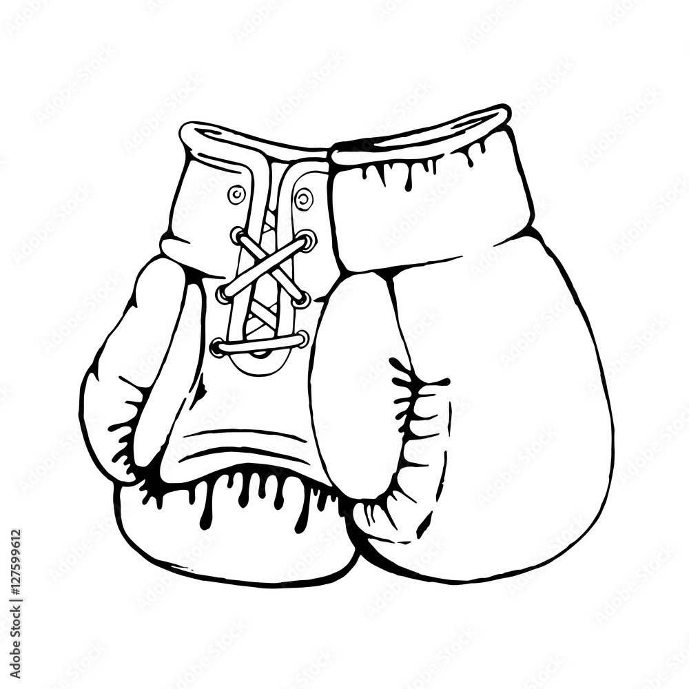 Hand drawn boxing gloves isolated on white background. Design element ...