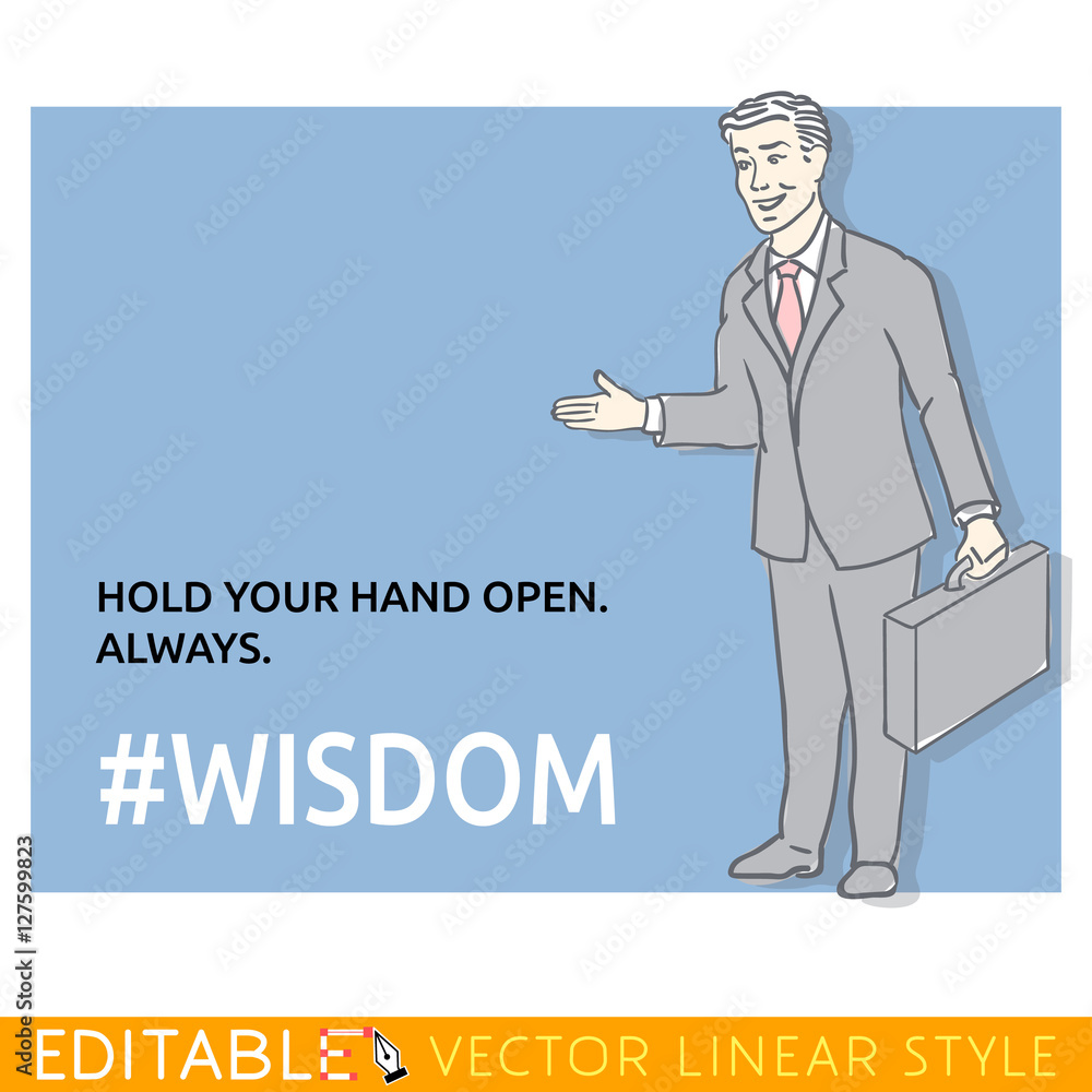 Positive person about wisdom. Meme card. Editable outline sketch. Stock ...