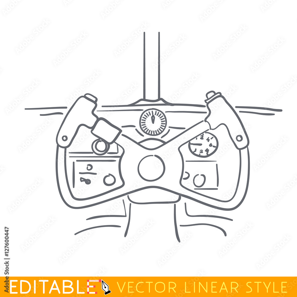 Wheel of aircraft in the cockpit. Editable outline sketch. Stock vector ...