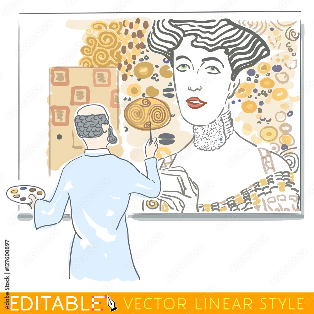 Artist paints a picture. Editable outline sketch. Sector illustration ...