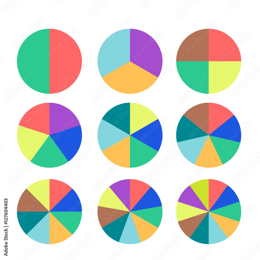 Set of colored pie charts. Templates sectoral graphs in flat style ...