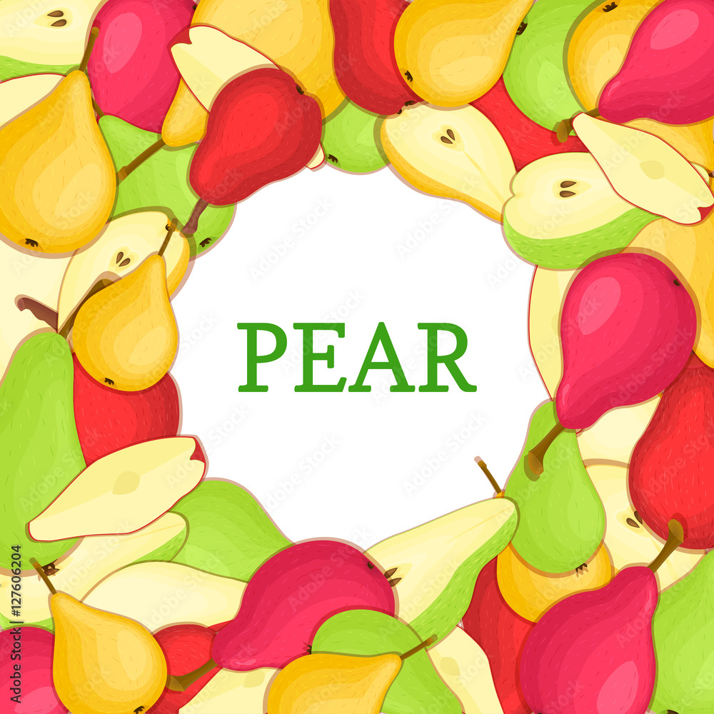 Round white frame on color pears background. Vector card illustration ...